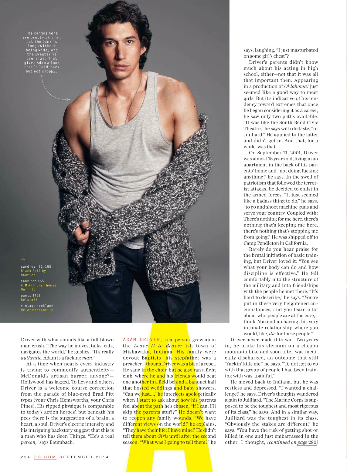 Adam Driver Covers GQ September 2014 Issue, Talks Life – The Fashionisto