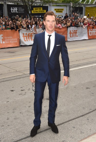 Benedict Cumberbatch Sports Black Framed Glasses + Navy Suit for 'The ...