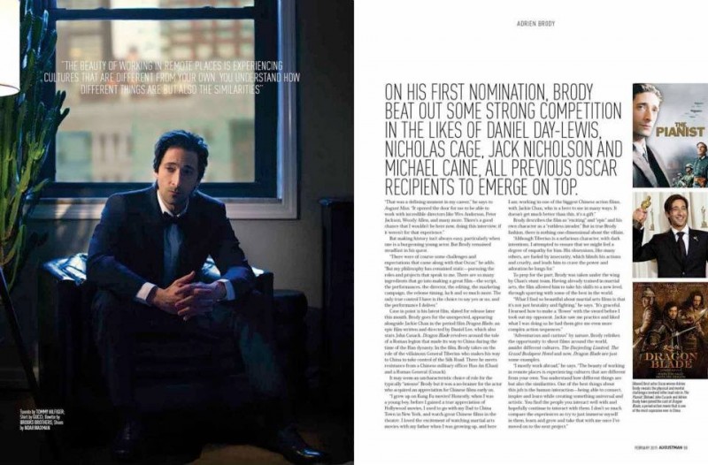 Adrien Brody August Man February 2015 Cover Photo Shoot