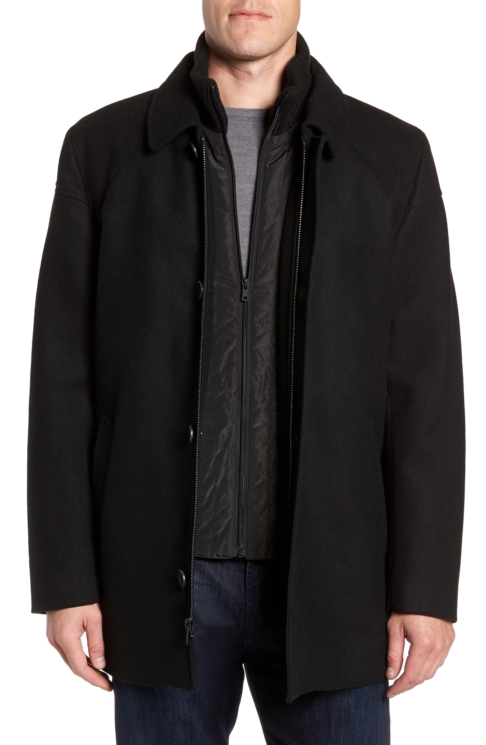 Men’s Vince Camuto Melton Car Coat With Removable Bib, Size Small ...