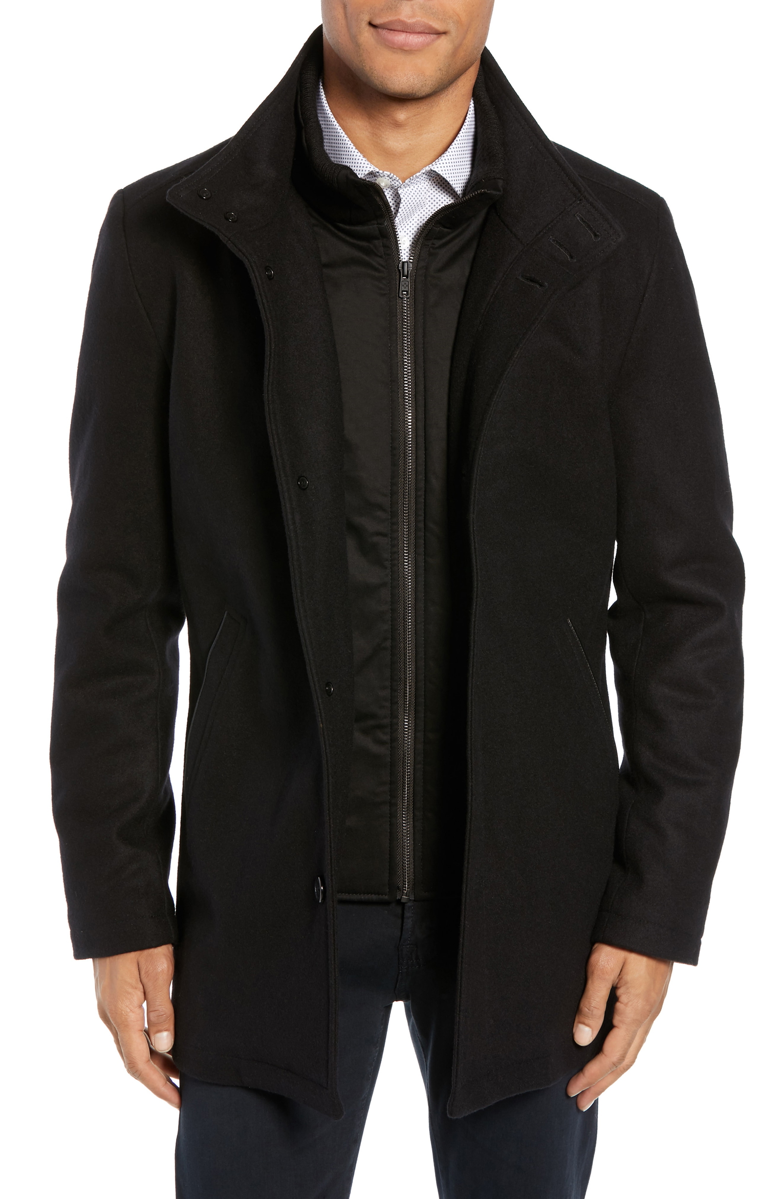 Men’s Vince Camuto Classic Wool Blend Car Coat With Inset Bib, Size ...