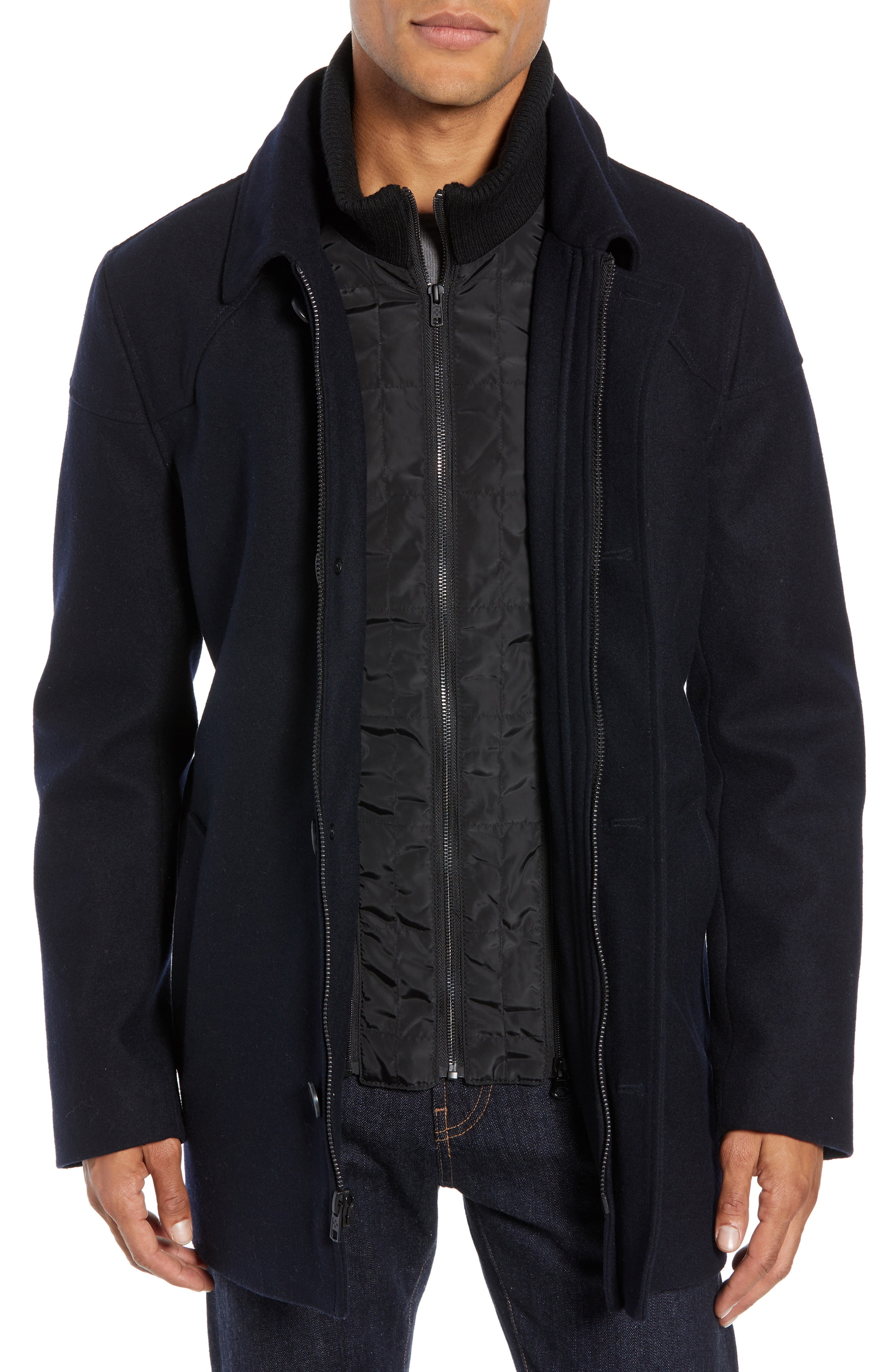 Men’s Vince Camuto Melton Car Coat With Removable Bib, Size X-Large ...
