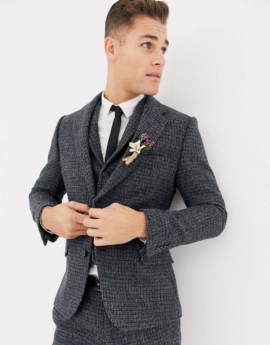 ASOS DESIGN wedding slim suit jacket in 100% wool Harris Tweed blue ... ASOS DESIGN wedding slim suit jacket in 100% wool Harris Tweed blue ...