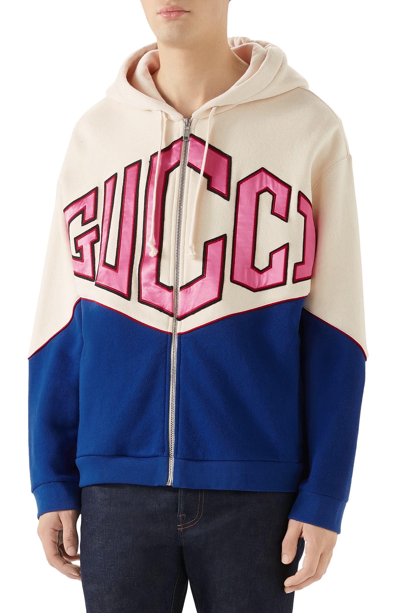 Men’s Gucci Game Logo Felted Cotton Jersey Zip Hoodie | The Fashionisto