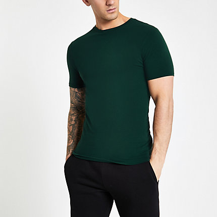River Island Mens Green muscle fit crew neck T-shirt | The Fashionisto