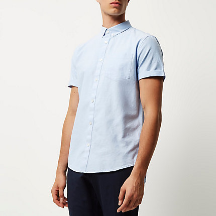 River Island Mens Light blue short sleeve Oxford shirt | The Fashionisto
