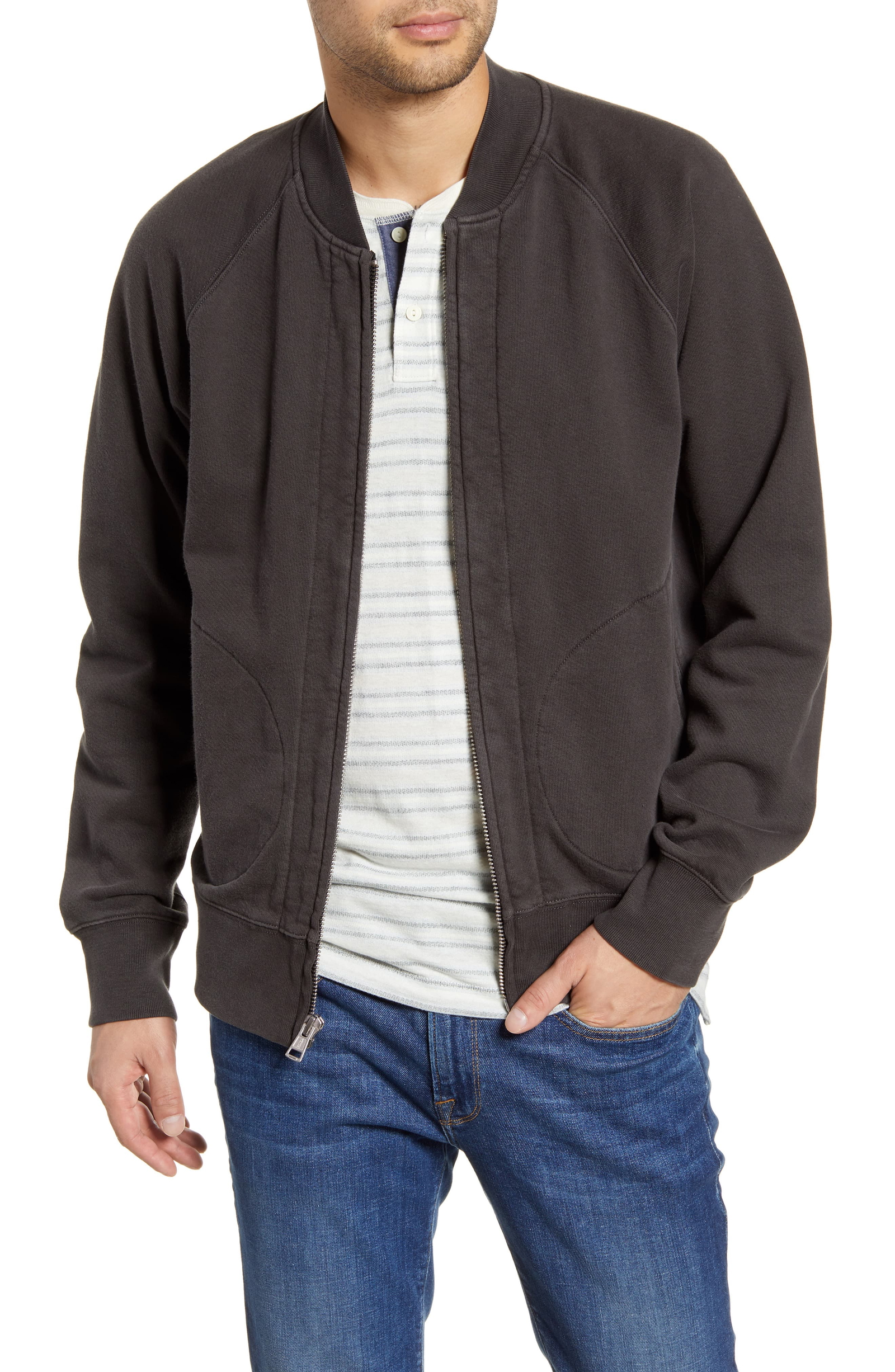 Men’s Madewell Sweatshirt Bomber Jacket, Size Small – Black | The ...