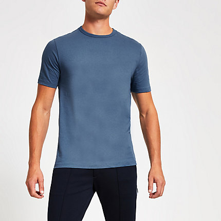 River Island Mens Blue slim fit crew neck T-shirt | The Fashionisto