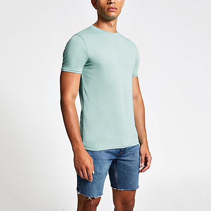 River Island Mens Light blue muscle fit crew neck T-shirt | The Fashionisto