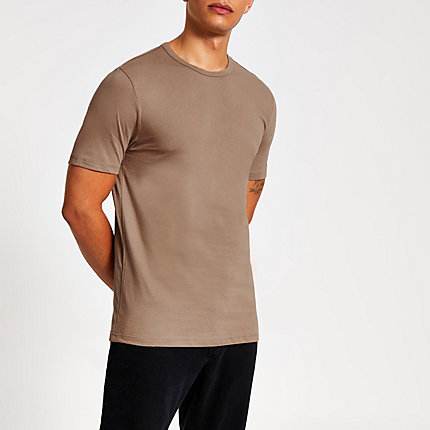 River Island Mens Stone slim fit crew neck T-shirt | The Fashionisto