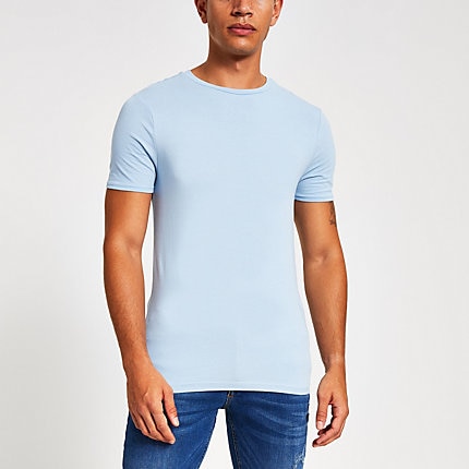 River Island Mens Blue muscle fit crew neck T-shirt | The Fashionisto