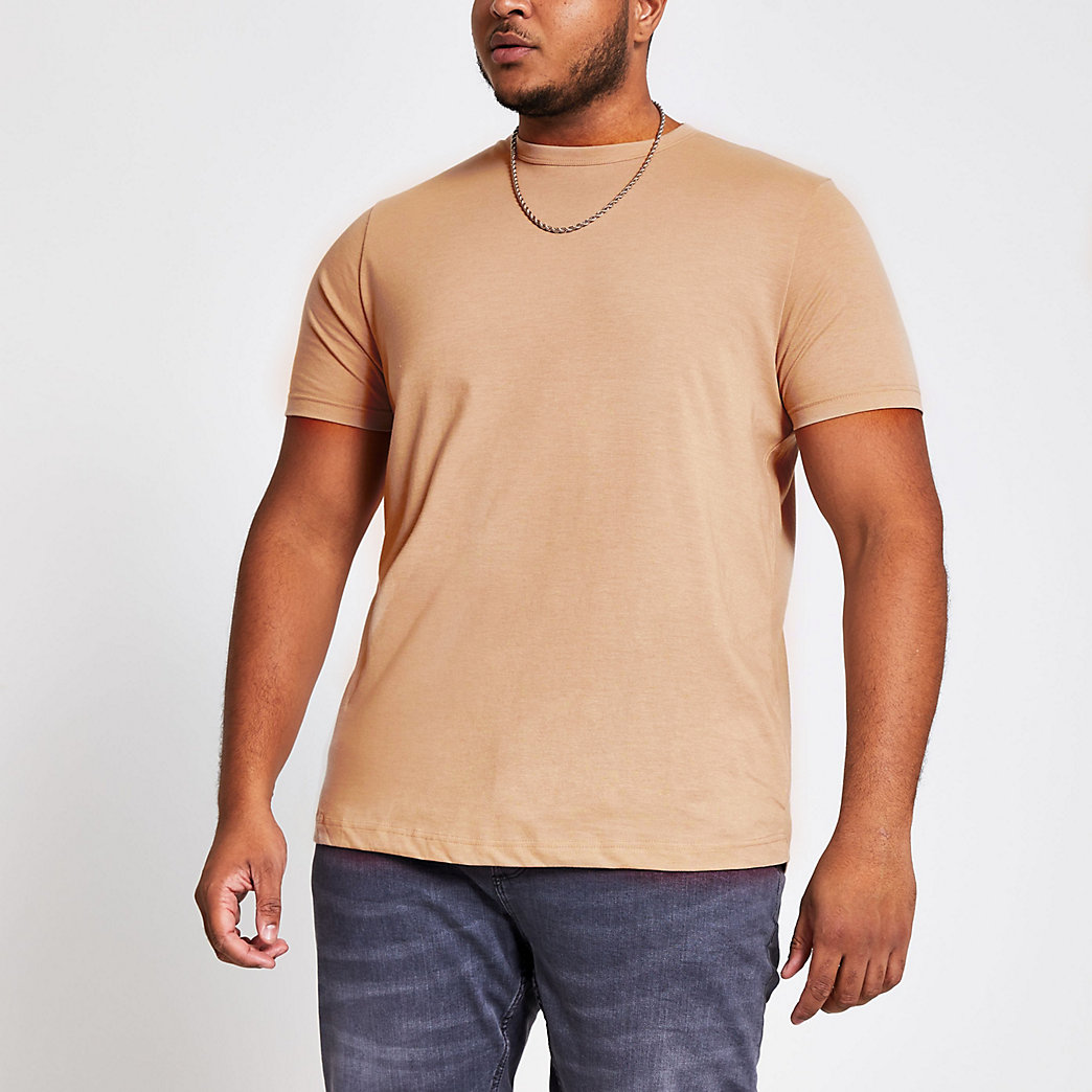 River Island Mens Big and Tall stone crew neck slim fit T-shirt | The ...