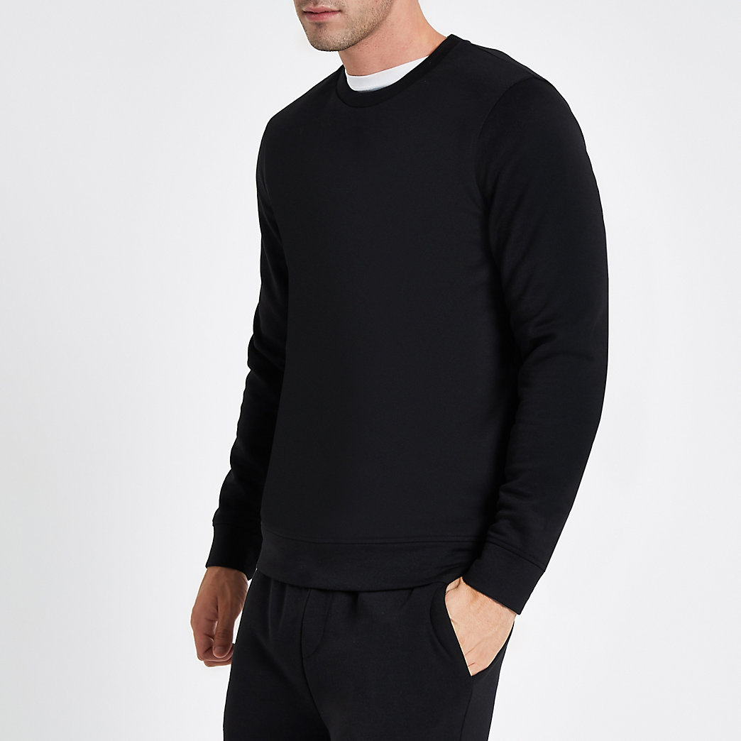 River Island Mens Black crew neck long sleeve sweatshirt | The Fashionisto