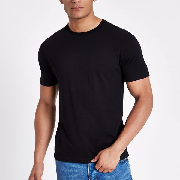 River Island Mens Black slim fit crew neck T-shirt | The Fashionisto
