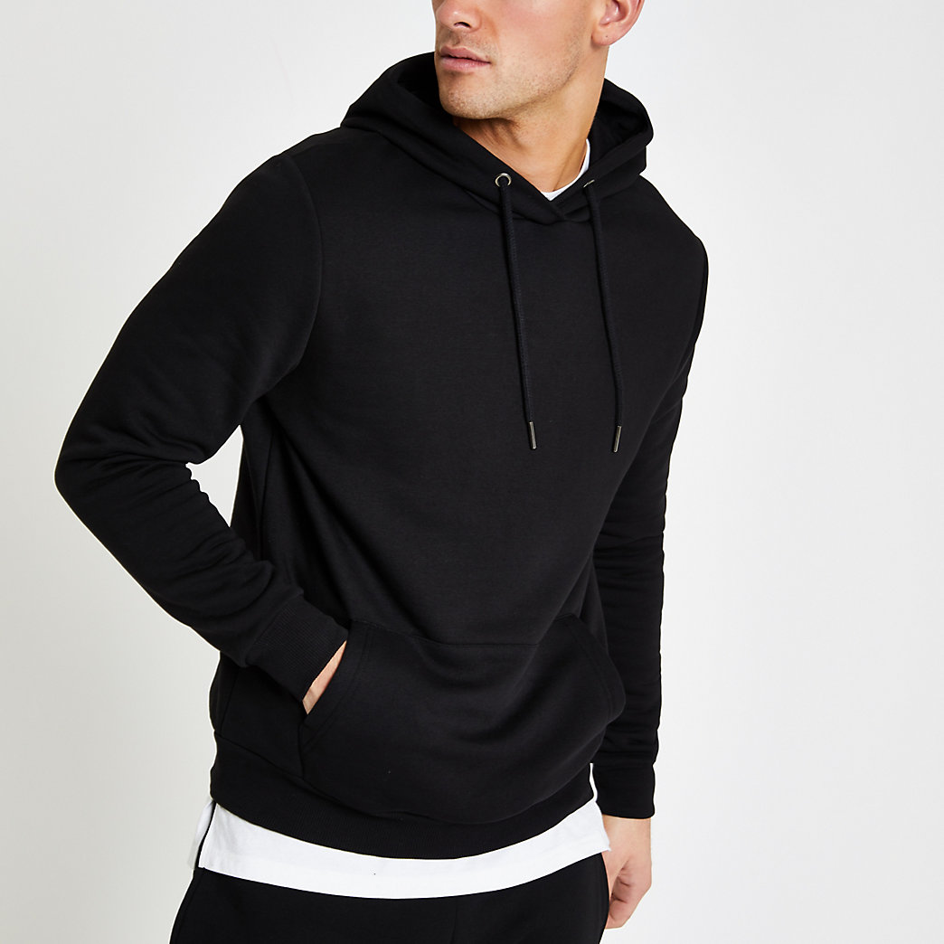 River Island Mens Black slim fit long sleeve hoodie | The Fashionisto