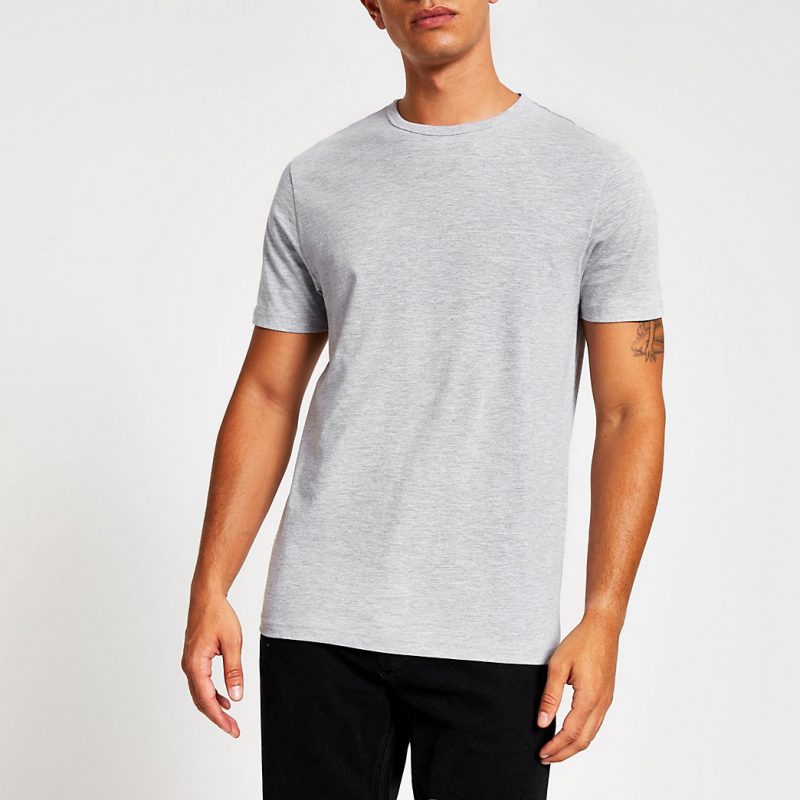 River Island Mens Grey marl slim fit crew neck T-shirt | The Fashionisto