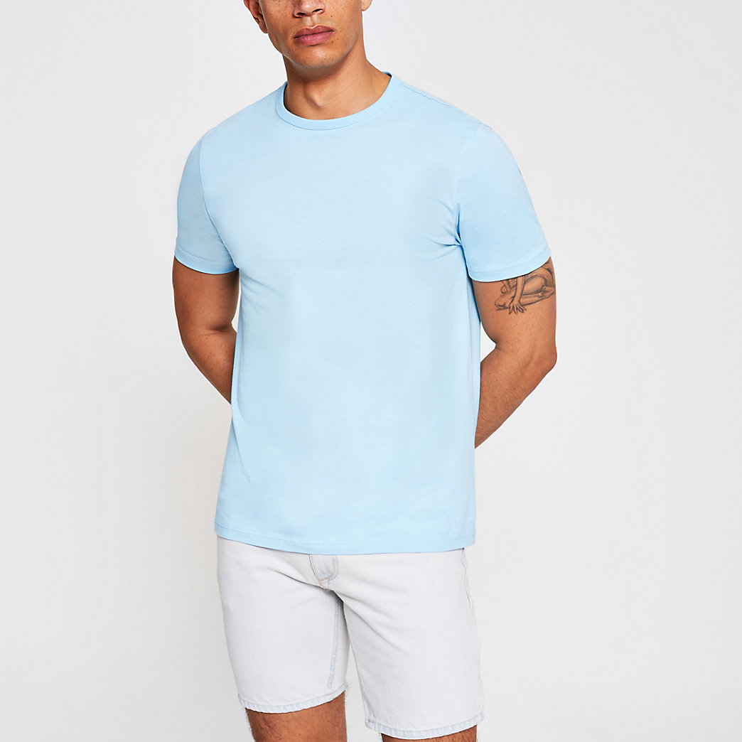 River Island Mens Light blue slim fit crew neck T-shirt | The Fashionisto