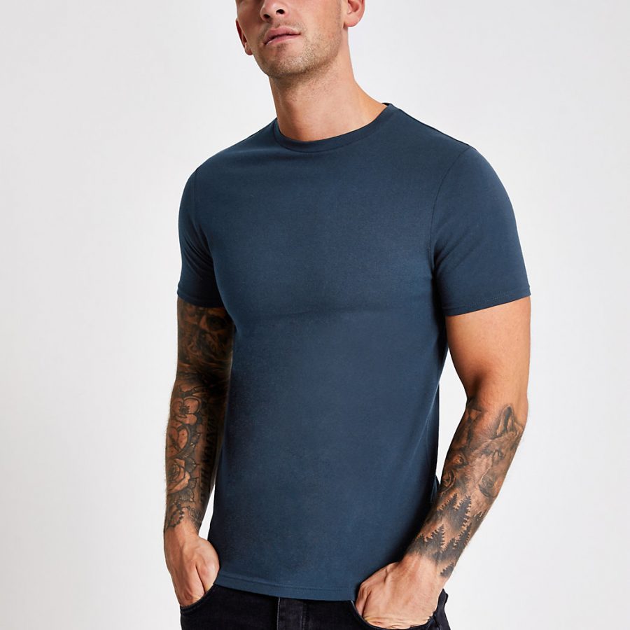 River Island Mens Navy Muscle Fit Crew Neck T Shirt The Fashionisto