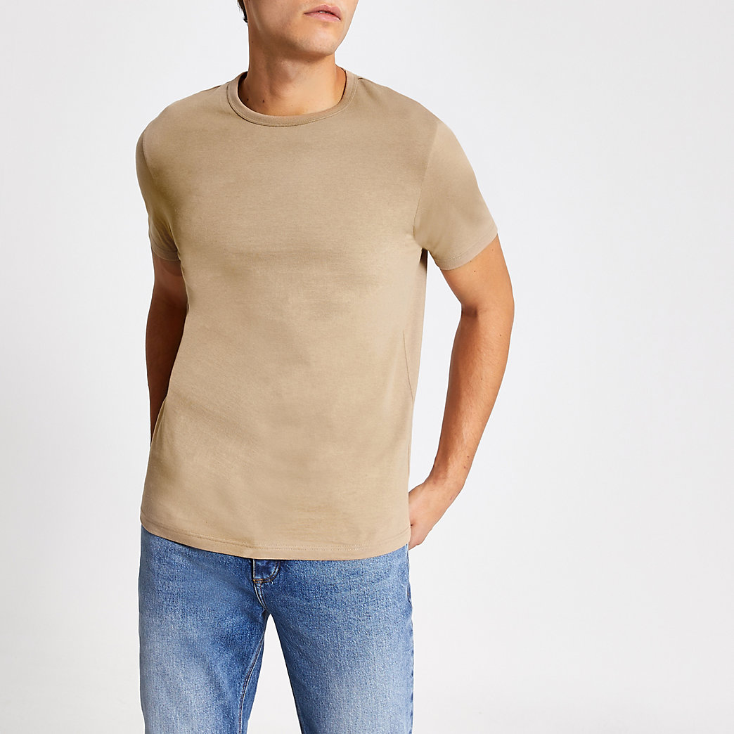 River Island Mens Stone slim fit crew neck T-shirt | The Fashionisto