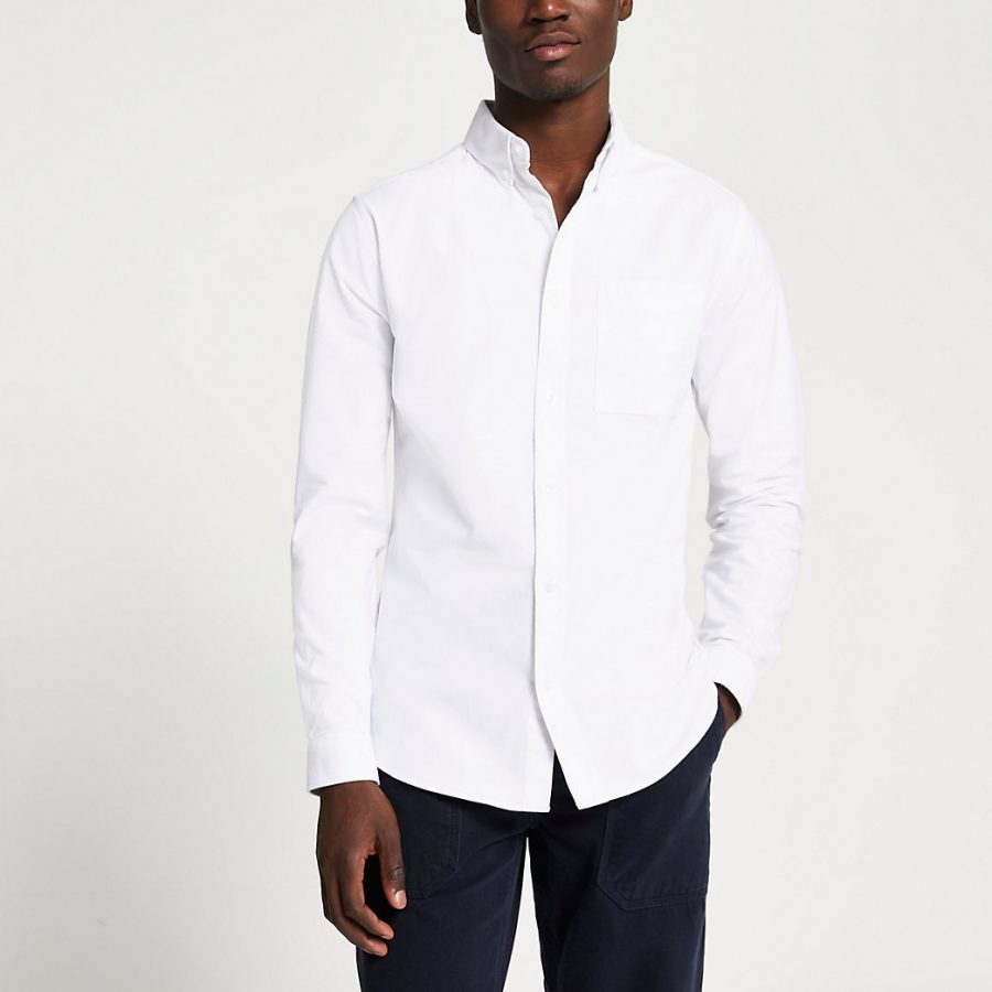 River Island Mens White slim fit Oxford shirt | The Fashionisto