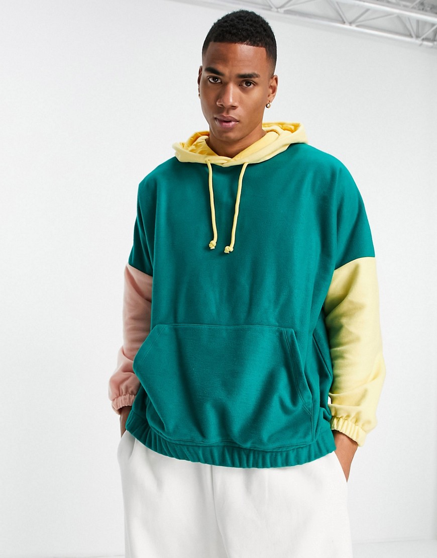 ASOS DESIGN oversized polar fleece hoodie in bright color-block-Green ...