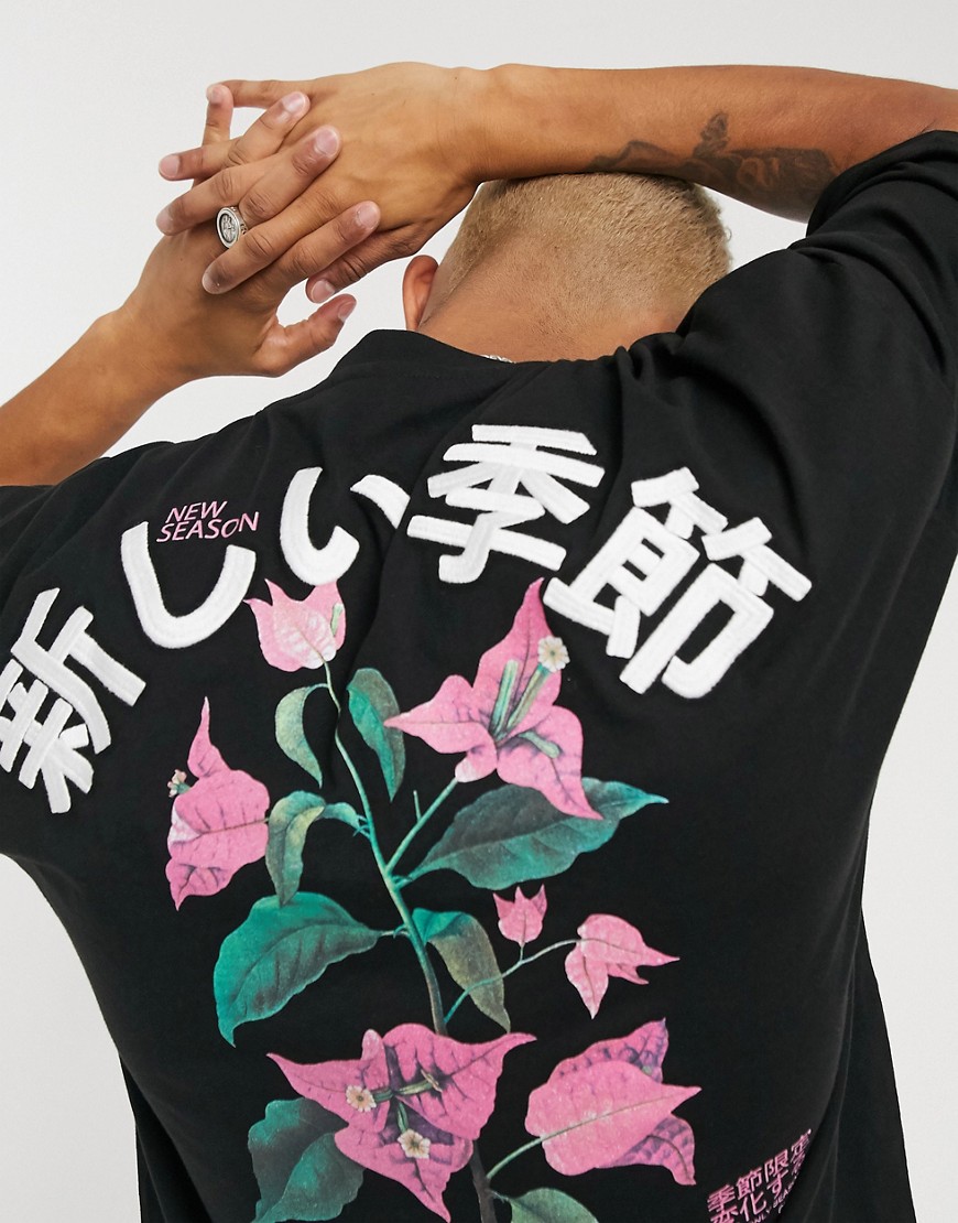 Asos Design Oversized T Shirt With Large Floral And Text Back Print In