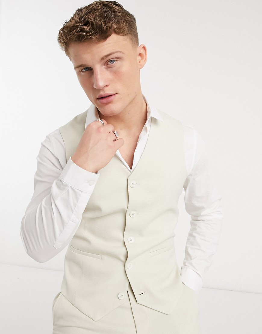 Asos Design Wedding Super Skinny Suit Vest In Stone Micro Texture