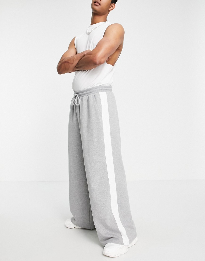 ASOS DESIGN wide leg sweatpants with side stripe in white heather ...